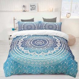 Böhmisches Bettwäsche-Set, blaues Mandala-Bettbezug-Set, 3-teilig, Bettwäsche-Set für Mädchen, Bettbezug mit Bettbezug, Set mit