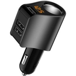 Amirror Smart Ug - Kfz-Ladegerät-Verlängerung, Zigarettenanzünder-Adapter, Steckdosen-Splitter mit 3 usb und Spannungsmesser, kompatibel für iPhone
