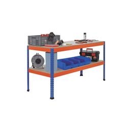 SCHULTE LAGERTECHNIK Schulte Werkbank mit Lagerebene HxBxT 99x154x62cm Fachlast Arbeitsebene 320kg Blau/Orange - Blau/Reinorange