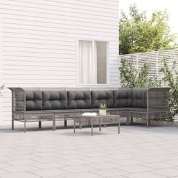 MAISONCHIC - 7-tlg. Garten-Lounge-Set, Gartenmöbel, Sitzgruppe Gartenset mit Kissen Grau Poly Rattan LLOAQ688896