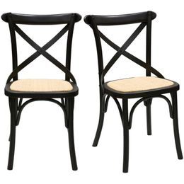 Miliboo Bistro-Stühle aus schwarzem Holz und Rattangeflecht (2er-Set) marcel - Natur