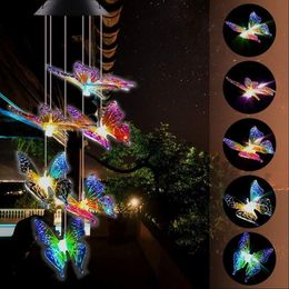 Amirror Smart Ug - Carillons éoliens solaires papillon pour l'extérieur, lampe à suspension mobile étanche à changement de couleur automatique