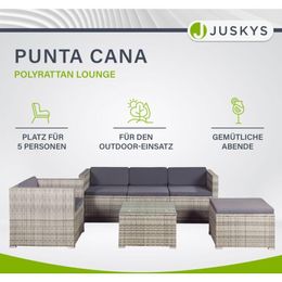 Juskys - Polyrattan Lounge Punta Cana l – Sitzgruppe für 4-5 Personen – Grau-meliert – Gartenmöbel Set / Gartenlounge mit Sofa, Sessel, Tisch & Hocker