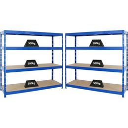 Mega Deal 2x Profi Schwerlastregal Rhino HxBxT 180x200x60cm 4 Melamin-Ebenen 16mm Fachlast 500kg Blau-Orange - Blau/Orange