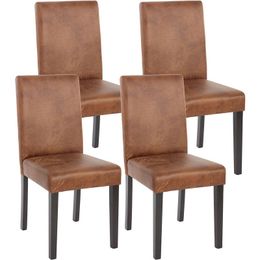HHG - 4er-Set Esszimmerstuhl Stuhl Küchenstuhl Littau Textil, Wildlederimitat, dunkle Beine - brown