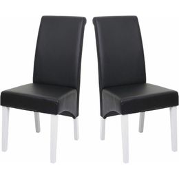 HHG [NEUWERTIG] 2x Esszimmerstuhl Lehnstuhl Stuhl Cesena Leder, schwarz, weiße Füße - black