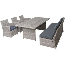 Poly-Rattan Sitzgruppe HHG-768, Gartengarnitur Sofa Lounge-Set, 200x100cm grau, Kissen dunkelgrau - grey