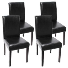 HHG 4er-Set Esszimmerstuhl Stuhl Küchenstuhl Littau Leder, schwarz dunkle Beine - black