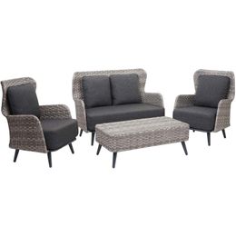 Poly-Rattan Gartengarnitur HHG-671, Lounge-Set Sofa Sitzgruppe, Spun Poly grau, Polster dunkelgrau - grey