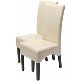HHG [NEUWERTIG] 2er-Set Esszimmerstuhl Küchenstuhl Stuhl Crotone, LEDER creme, dunkle Beine - beige