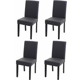 HHG - 4er-Set Esszimmerstuhl Stuhl Küchenstuhl Littau Kunstleder, grau matt, dunkle Beine - grey