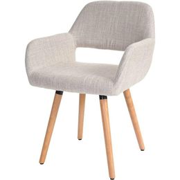 HHG - neuwertig] Esszimmerstuhl 428 ii, Stuhl Küchenstuhl, Retro 50er Jahre Design Textil, creme/grau - grey