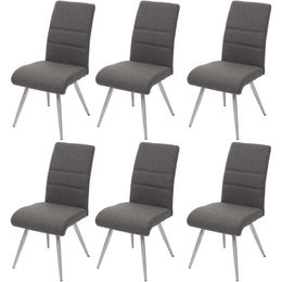 6er-Set Esszimmerstuhl HHG 708, Küchenstuhl Stuhl, Stoff/Textil Edelstahl gebürstet grau-braun - grey