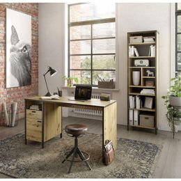 Lomadox Büromöbel 2-tlg. Kombination, Industrial Style, INDORE-10 in Artisan Eiche Nb./Stahl dunkel - schwarz
