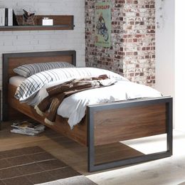 Lomadox Jugendbett Bettgestell DALLAS-61 Liegefläche 90x200cm im Industrial Stil mit Matera Anthrazit und Stirling Oak Nb. b/h/t ca. 106x86x209cm - braun