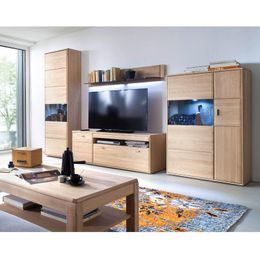 Lomadox TV-Wohnwand TIJUANA-05 Wohnzimmermöbel aus massiver Eiche Bianco - b/h/t: 337/206/52cm - braun