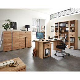 Lomadox Büromöbel Set 7-teilig SARINA-36 mit Schreibtisch in Altesche teilmassiv - braun