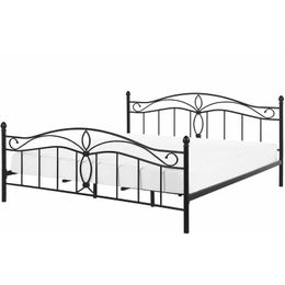Beliani Bett Schwarz Metall 140 x 200 cm mit Lattenrost hohem Kopfteil Verzierungen Romantisch Klassisch für Mädchen Jugendzimmer Schlafzimmer - Schwarz