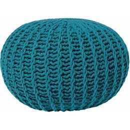 Beliani Pouf Blaugrün Baumwolle ⌀ 50 cm Rund Zum Sitzen Elegant Modern Strickpouf Strickhocker Geflochten Gestrickt Wohnzimmer Schlafzimmer Deko - Blau