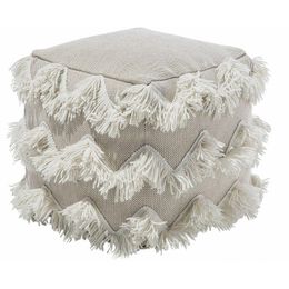 Beliani Pouf Beige Baumwolle mit Fransen Metallic Optik Quadrat Boho-Stil