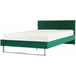 Beliani Doppelbett Grün Samtstoff Metallbeine 180 x 200 cm Bequem Glamour Schlaffzimmer - Silber