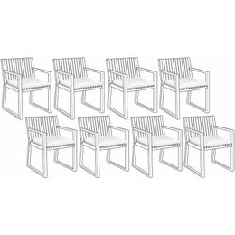 Beliani Sitzkissen für Gartenstuhl 8er Set Cremeweiß Stoffbezug mit Reißverschluss Bindebändern 46 x 46 cm Modern Outdoor Stuhlkissen Stuhlpolster - Weiß