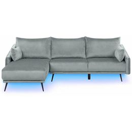 Beliani Ecksofa Grau Samtstoff 3-Sitzer L-Förmig Rechtsseitig Glamourös led Licht Wohnzimmer - Schwarz