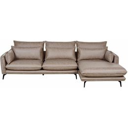 Beliani Ecksofa 3-Sitzer Hellbraun aus Kunstwildleder Linksseitig L-Form Schwarze Beine Kissen Modernes Sofa Bequeme Gepolsterte Couch für Wohnzimmer