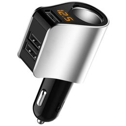 Amirror Smart Ug - Autoladegerät Verlängerung Zigarettenanzünder Adapter, Steckdosensplitter mit 3 usb und Spannungsmesser, kompatibel für iPhone