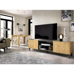 TV-Ständer Dcod, niedriges Sideboard für Wohnzimmer, Sideboard für Wohnzimmer für Fernseher, 161 x 35 x 45 cm, Eiche Nodes und Anthrazit - Dmora