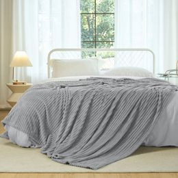 WOLTU Kuscheldecke Fleecedecke Flanell Decke Sofadecke Einfarbig Wohndecken Couchdecke warme Decke mit Streifenmuster Überwurf für Bett Couch, 150x200cm,