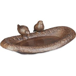 Vogeltränke Gusseisen, Garten & Balkon, HxBxT: 7 x 24 x 12,5 cm, Vogelfutterstelle, Wasserschale Vögel, braun - Relaxdays