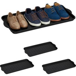 Relaxdays 4 x xl Schuhablage im Set, Abtropfschale mit erhöhtem Rand, für 3-4 Paare, Kunststoff, BxT: 75 x 36,5 cm, schwarz