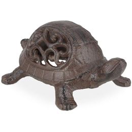Relaxdays - Deko Schildkröte, Gusseisen, wetterfeste Gartenfigur, hbt 6,5x10x15 cm, Dekofigur innen & außen, braun/schwarz