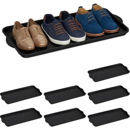 Relaxdays 8 x XL Schuhablage im Set, Abtropfschale mit erhöhtem Rand, für 3-4 Paare, Kunststoff, BxT: 75 x 36,5 cm, schwarz