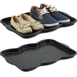 Relaxdays 2x Schuhabtropfschale klein, Kunststoff Schuhablage für 4 Schuhe, Profil Schmutzfang, HxBxT: 3 x 50 x 38 cm, schwarz