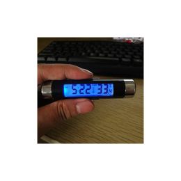 Auto-Clip-On-Digitaluhr, Thermometer, Temperaturanzeige, Mini-Automobil-Uhrenmonitor mit LCD-Hintergrundbeleuchtung für pkw (blaue