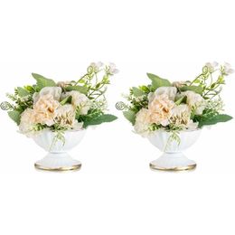 LONGZIMING Dekorative Vase aus weißem Metall für Hochzeitsdekoration – 2 Stück kleine Urnen-Blumenvase, Blumentopf für Hochzeit, Wohnzimmer, Geburtstag, Garten,