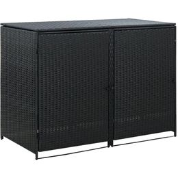 LONGZIMING Mülltonnenbox für 2 Tonnen Poly Rattan Schwarz 148x80x111 cm