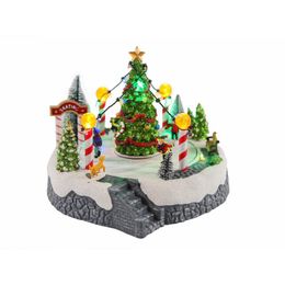 Spetebo Eisbahn mit Tannenbaum - 22 cm - mit led Beleuchtung und Musik