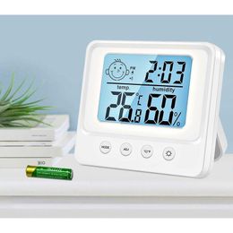 LONGZIMING - Innenthermometer-Hygrometer, Luftfeuchtigkeitssensor Innenwetterstation, intelligente Hintergrundbeleuchtung, Uhr, Datum,℃ /℉