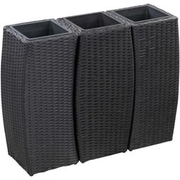 LONGZIMING Garten-Hochbeete 3-tlg. Poly Rattan Schwarz