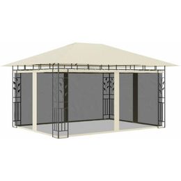 LONGZIMING Pavillon mit Moskitonetz 4x3x2,73 m Creme 180 g/m²