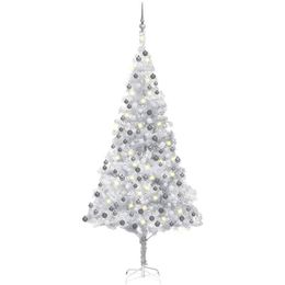 LONGZIMING Künstlicher Weihnachtsbaum mit LEDs & Kugeln Silbern 210cm PET