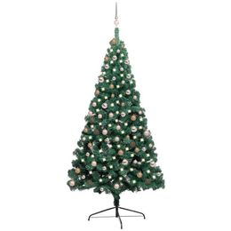 LONGZIMING Künstlicher Halber Weihnachtsbaum mit LEDs & Kugeln Grün 210 cm
