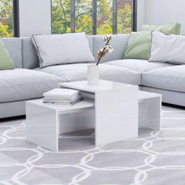 LONGZIMING - Couchtisch-Set Hochglanz-Weiß 100x48x40 cm Spanplatte