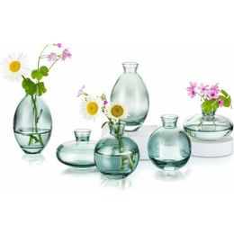 LONGZIMING - Glasvasen für Tischdekoration, kleine Blumenvasen, 6-teiliges grünes Vintage-Vasen-Set mit einzelnen Knospen, moderne Mini-Vasen in