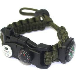 LONGZIMING Survival Paracord Armband für Männer Frauen, Military Paracord Armband Kit mit Feuerstein + Kompass + Thermometer + Pfeife + LED-Licht für Outdoor,