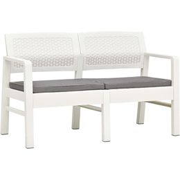 LONGZIMING 2-Sitzer-Gartenbank mit Kissen Weiß 120 cm Kunststoff