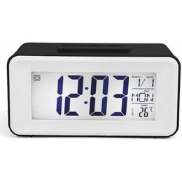 LONGZIMING Digitalwecker Digitaluhr LED-Wecker Datum Temperatur Snooze 8 Musik Sleep Batteriebetrieben (Schwarz)